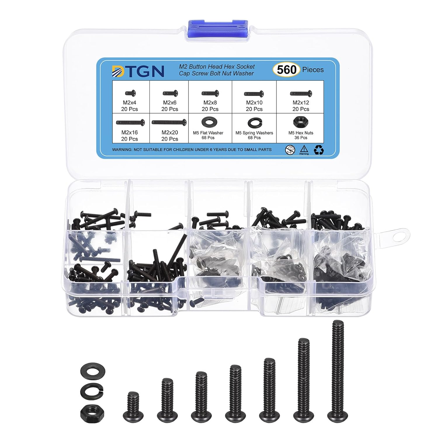 Amazon.com: DTGN 560Pcs M2 Button Head Hex Socket Cap Screw - 4-20mm ...