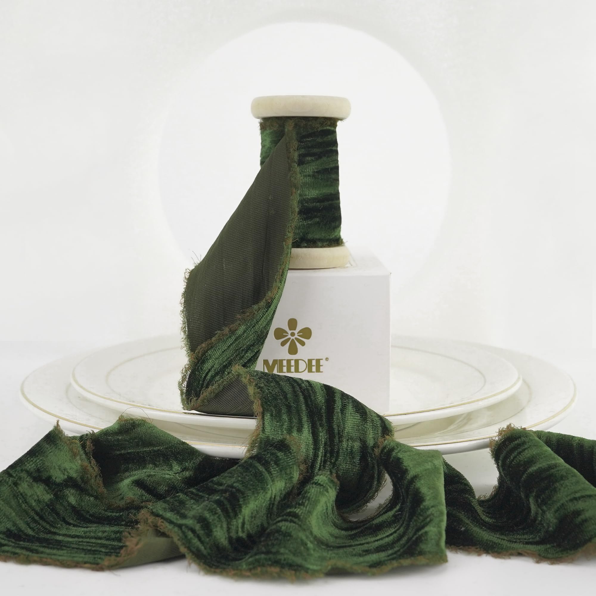 Amazon.com: MEEDEE Olive Green Velvet Ribbon 2 Inch Frayed Edge Velvet ...
