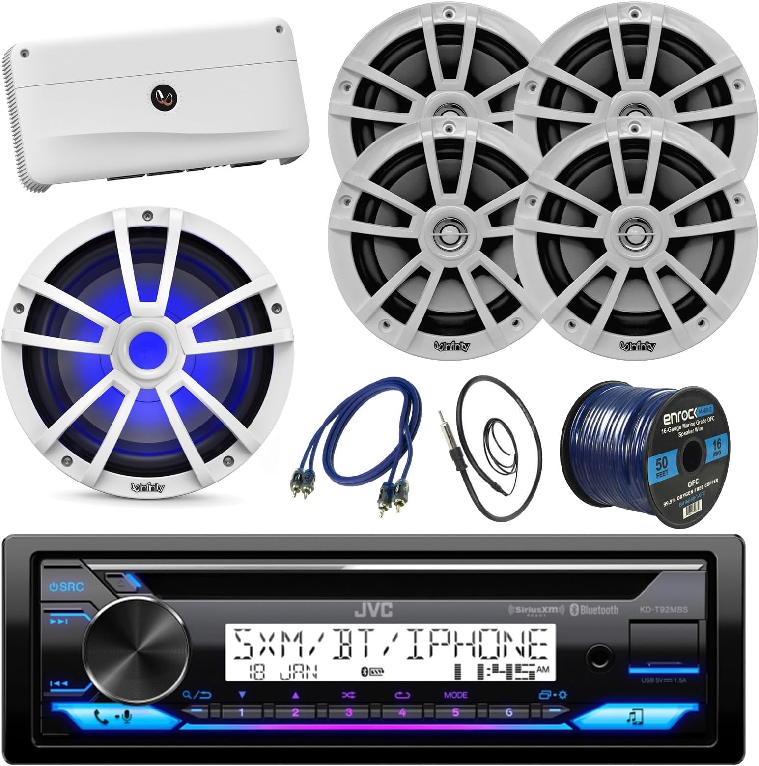 Amazon.com: Boat Sound System Package: JVC Single DIN Marine Bluetooth ...