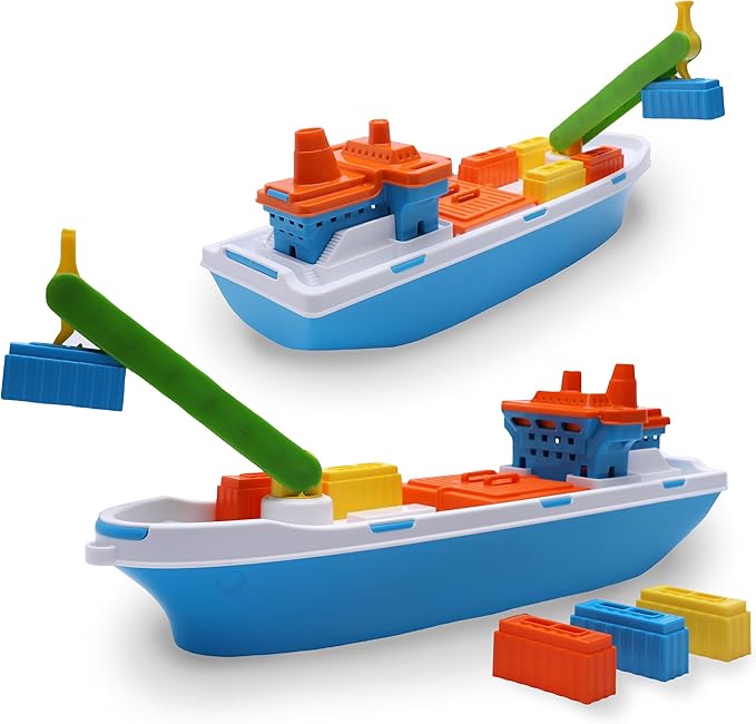 Toyland® 41cm (16") Colourful Cargo Ship With Moveable Doors, Crane & 6 ...
