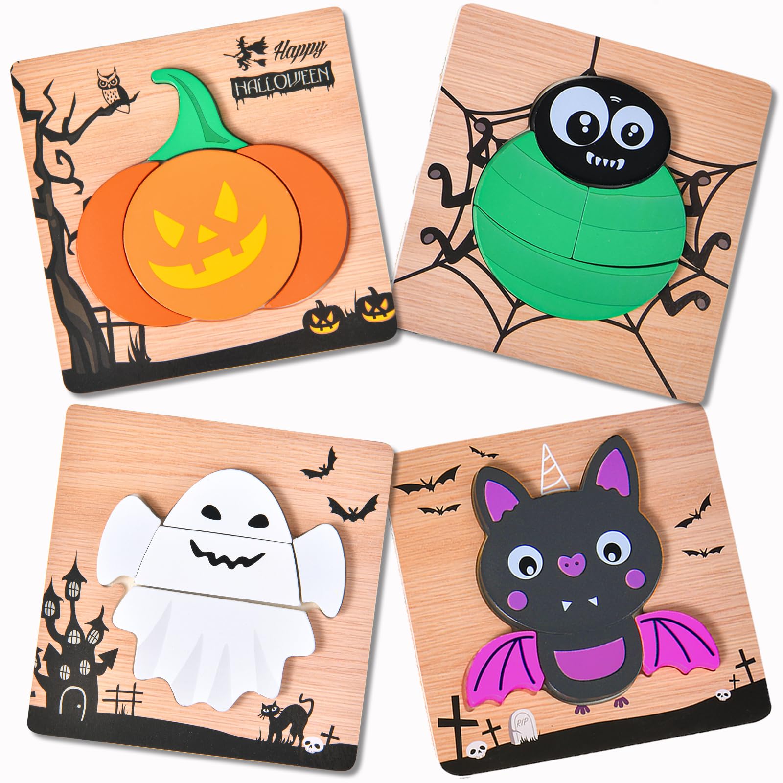 Amazon.com: 4 Pack Halloween Wooden Puzzles for Kids Boys Girls ...