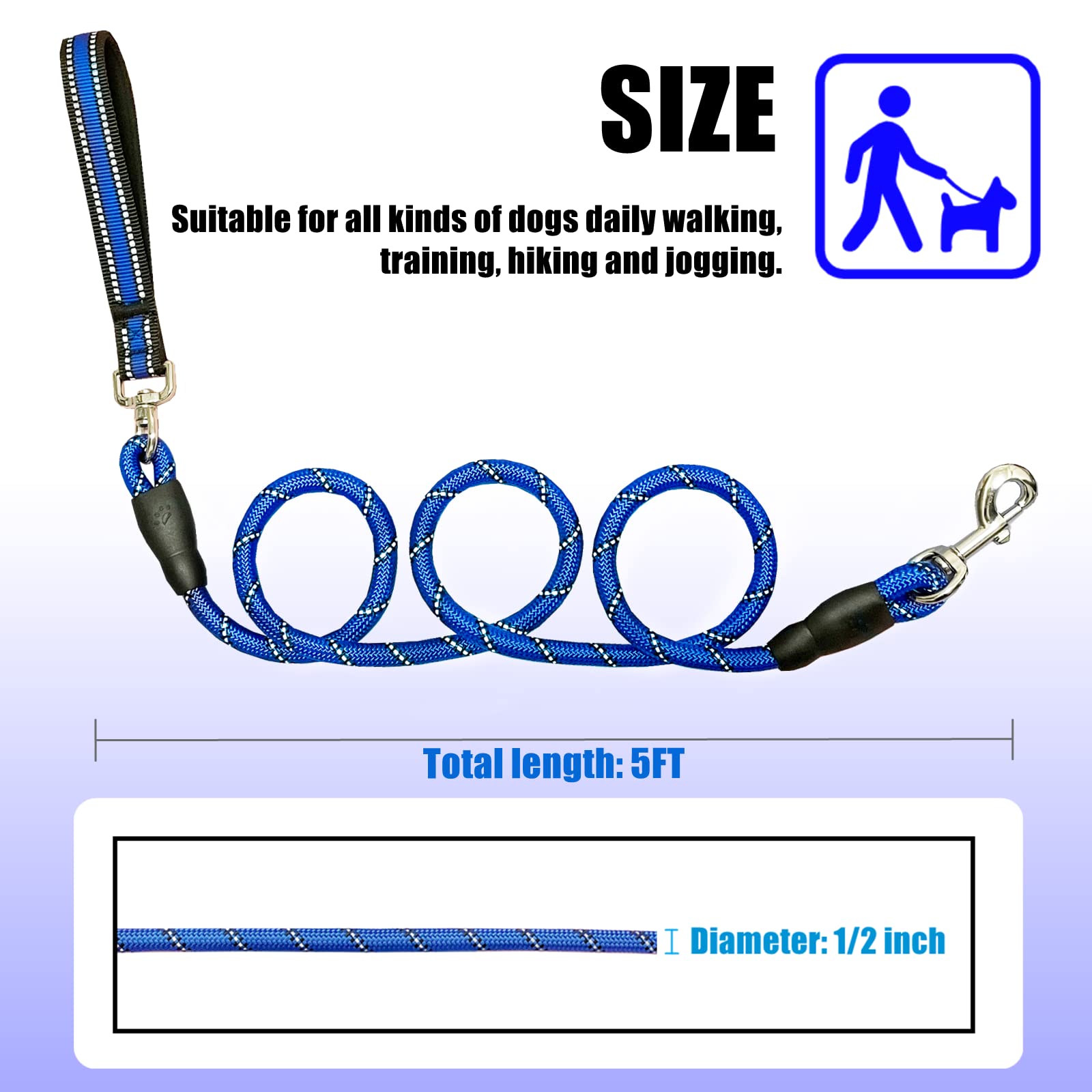 XvisPet 5FT Dog Leash with Soft Padded Handle, Tangle Free Nylon Dog ...