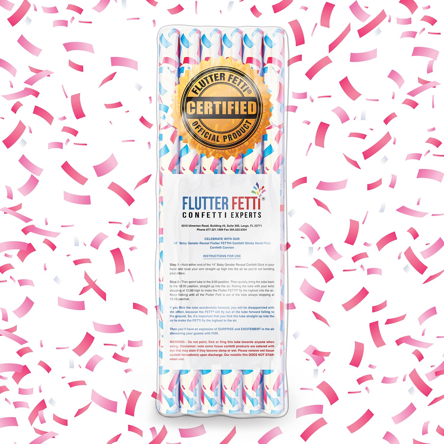 Amazon.com: Flutter FETTI® 6 Pack Gender Reveal Pink Confetti Cannons ...
