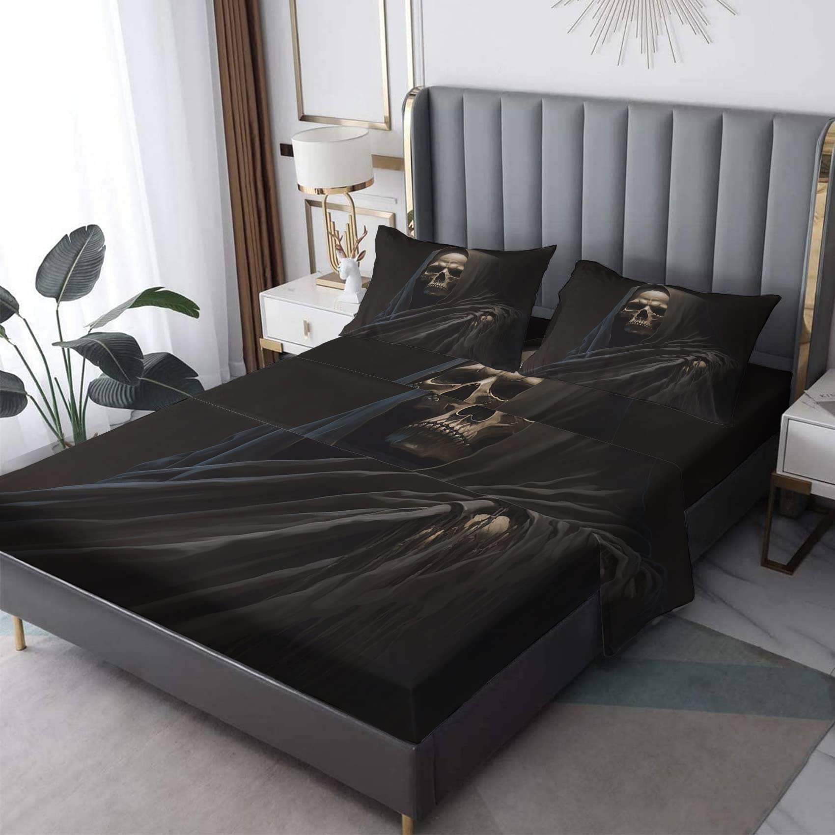 Amazon.com: GEDAEUBA Grim Reaper Sheets Queen Size - Halloween Bed ...