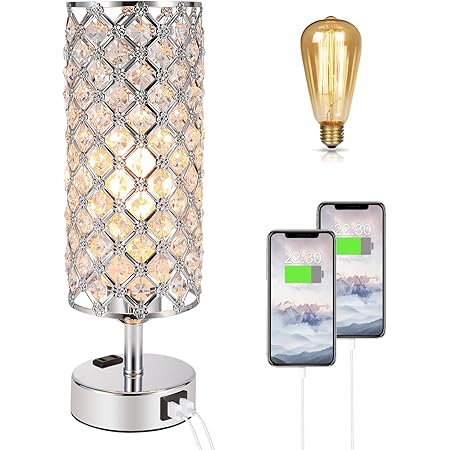 USB Crystal Table Desk Lamp with USB Port, Acaxin Elegant Bedside Light ...