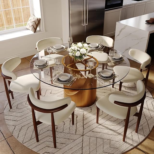 Povison Round Dining Table For 6 59 Glass Tabletop Dining | Desertcart UAE