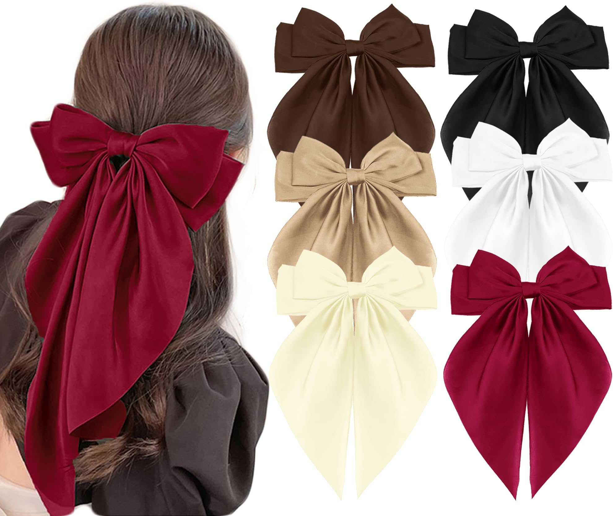 Amazon.com : 2Pcs Large Hair Bows for Women Girls, 7 inch Big Satin ...