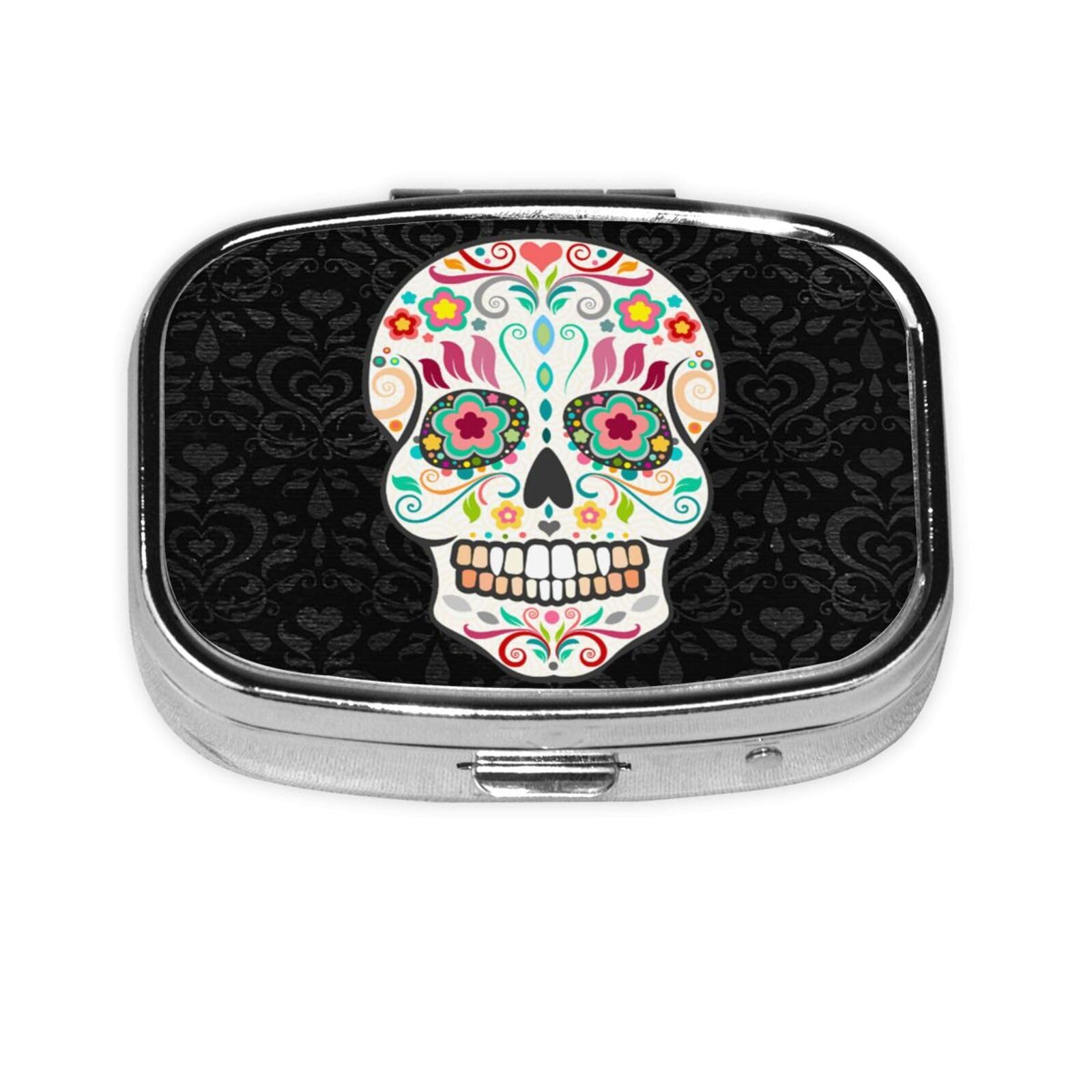 Amazon.com: Sugar Skull Pill Box Portable Pill Case 2 Compartment ...