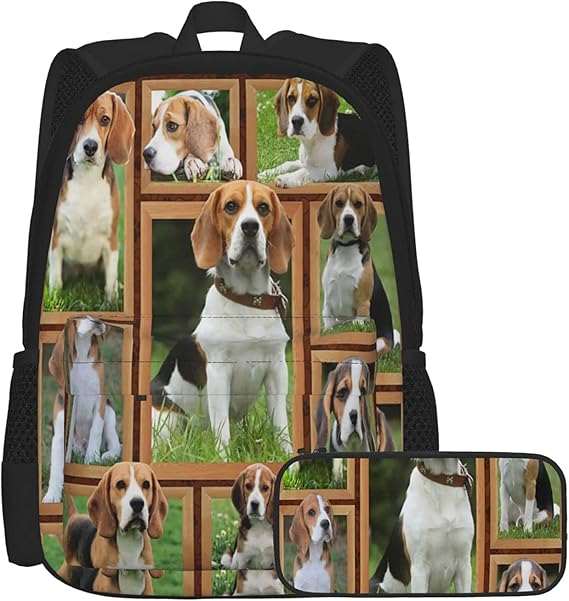 wobzfrok 2 Piece Set Beautiful Beagle Dog Backpack School Bag Large ...
