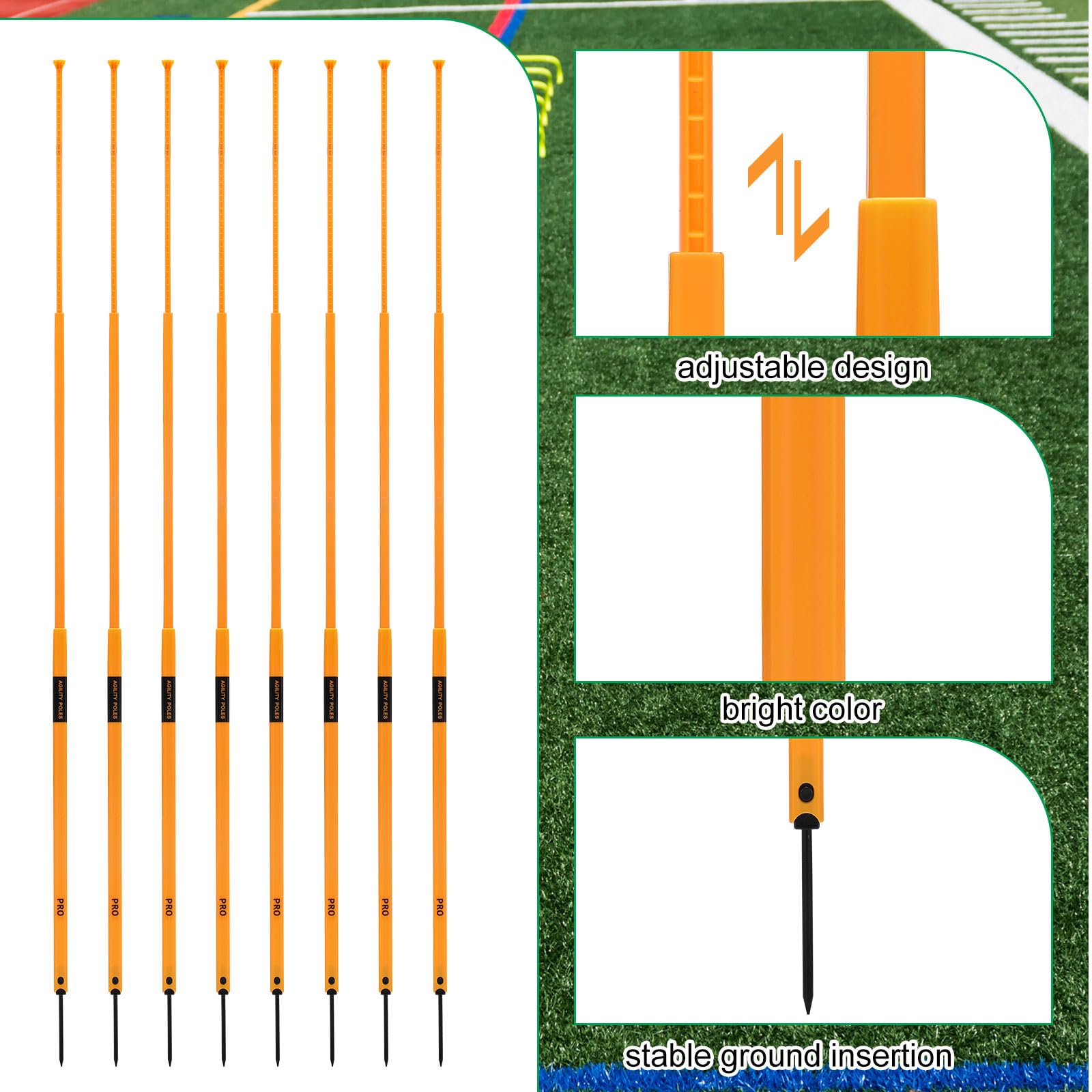 Leyndo 8 Pcs Soccer Training Poles Adjustable Agility Training Poles 31 ...