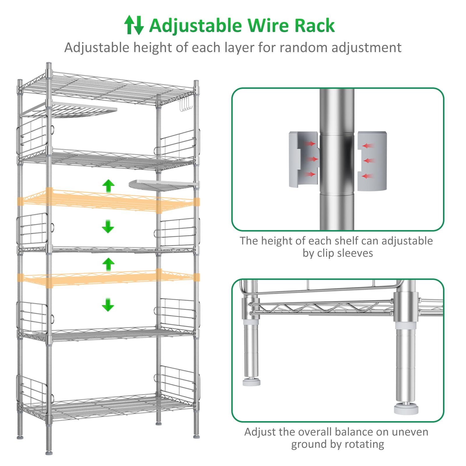Hestiasko 5 Tier Shelving Unit, Metal Shelves for Storage with 2 ...
