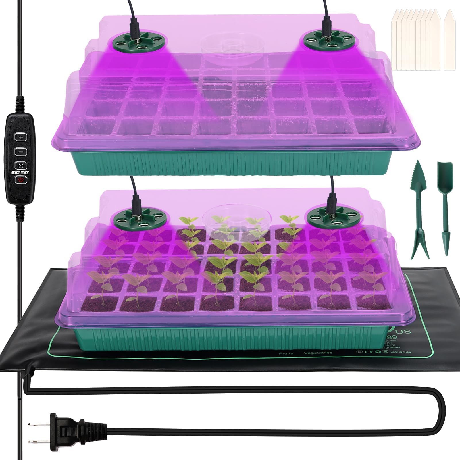 Amazon.com : NNG 40 Cells x 2 Pack Seed Starter Tray Kit with Heat Mat ...