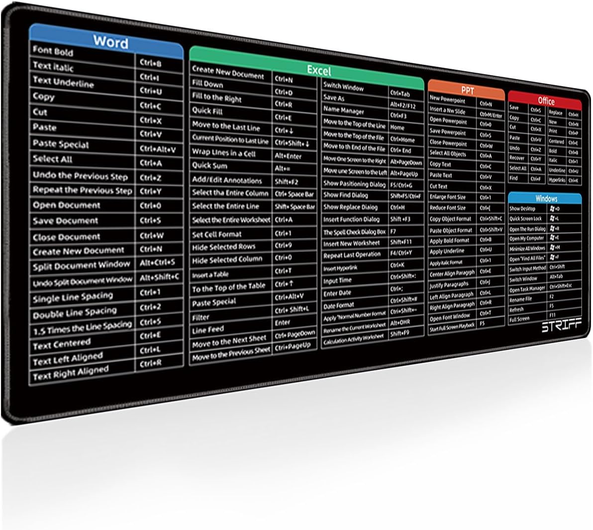 STRIFF Windows & Office Keyboard Shortcuts Desk Mat | Gaming Mouse Pad ...