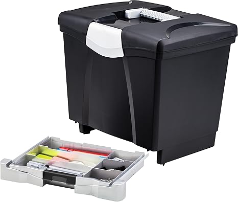 Amazon.com : Storex Portable File Box with Bottom Drawer, Letter Size ...