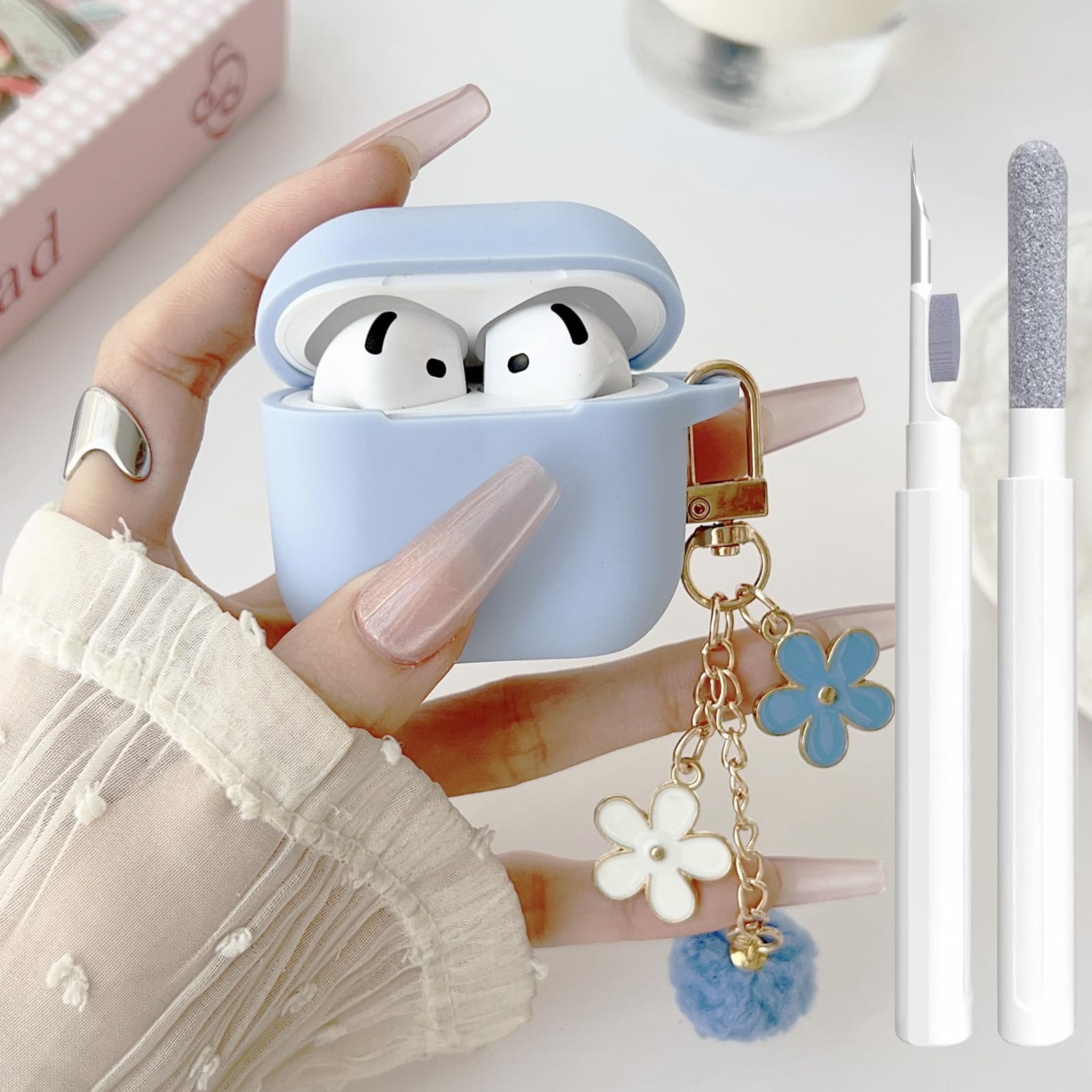 Amazon.com: Cute Case for Airpods 4 Cover for Girl Women with Pom pom ...