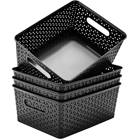 Amazon.com: WYT Woven Storage Organizer Basket, 6-Pack Black Plastic ...