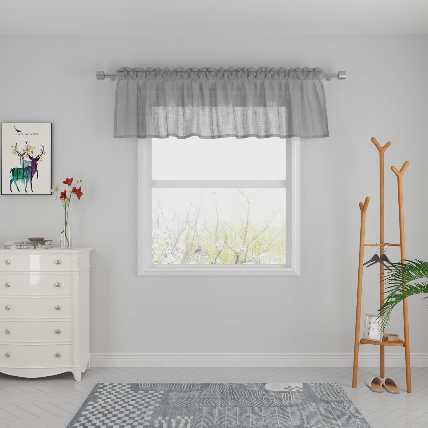 Amazon.com: Grey Valance 16 inches Long Sheer Curtain Valance Living ...