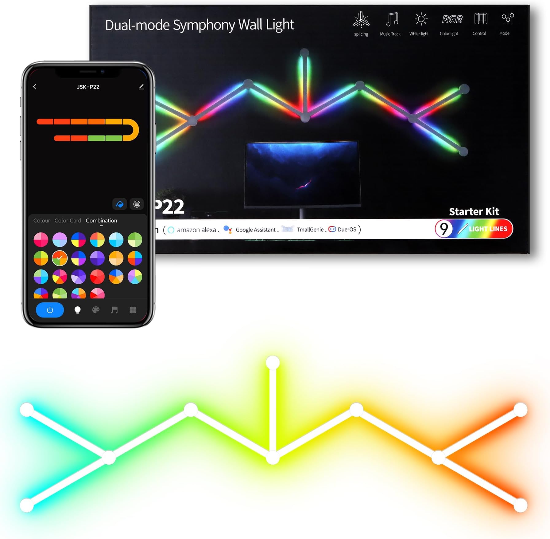 Amazon.com: Aourow 9 Bars Smart WiFi Wall Light Lines RGB for Gaming ...