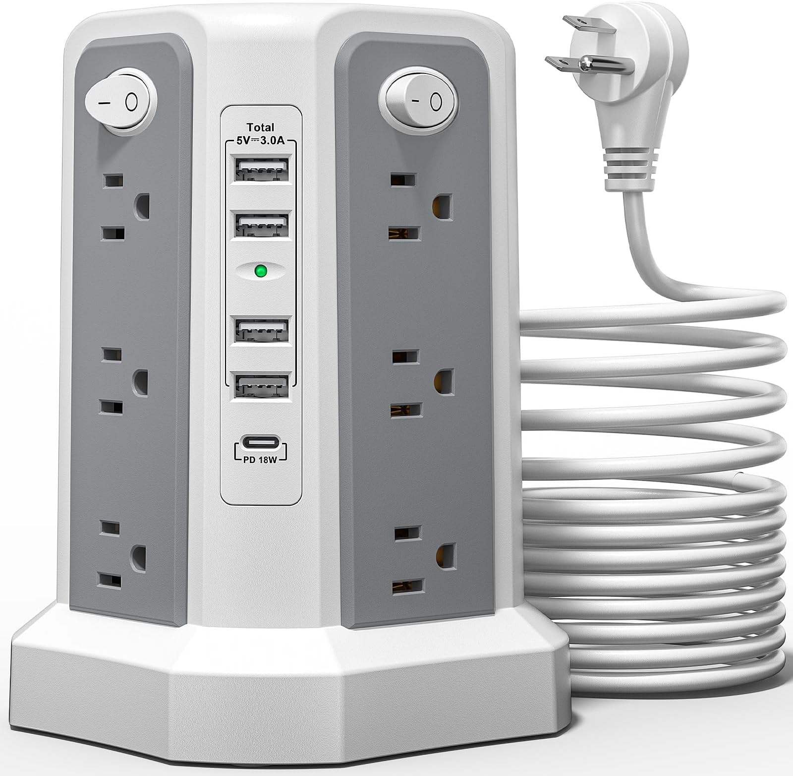 Amazon.com: 10 in 1 Surge Protector Power Strip Tower, 5Ft Flat Plug ...