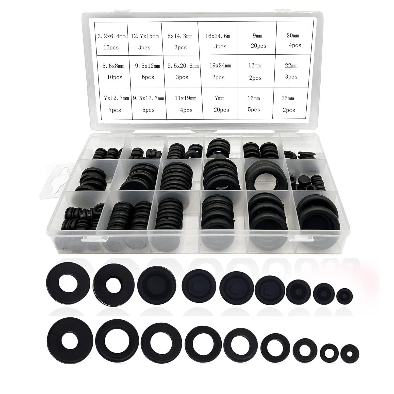 Rubber Grommets Kit 125Pcs, 18 Sizes Black Rubber Grommets for Holes ...