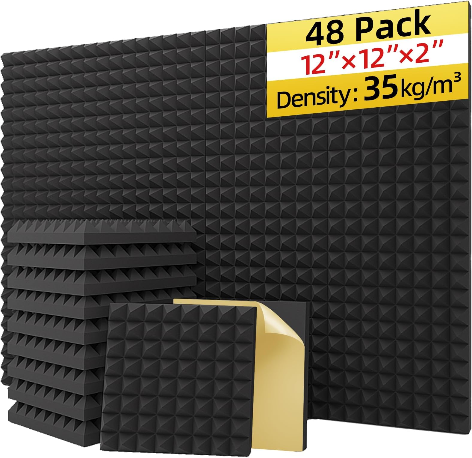Hertber-24 Pack Acoustic Panels Sound Proof Foam 12 x 12 x 2 Inches ...