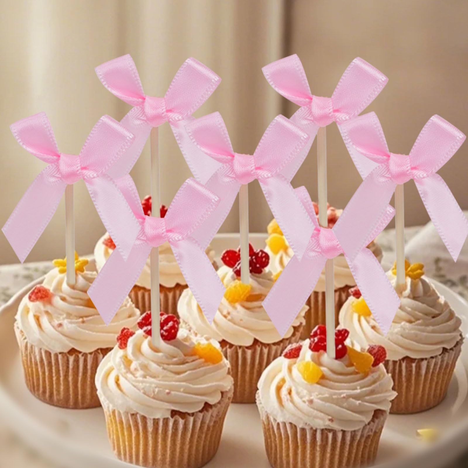 Amazon.com: 24 Pcs Pink Bow Cupcake Toppers, Coquette Birthday Party ...