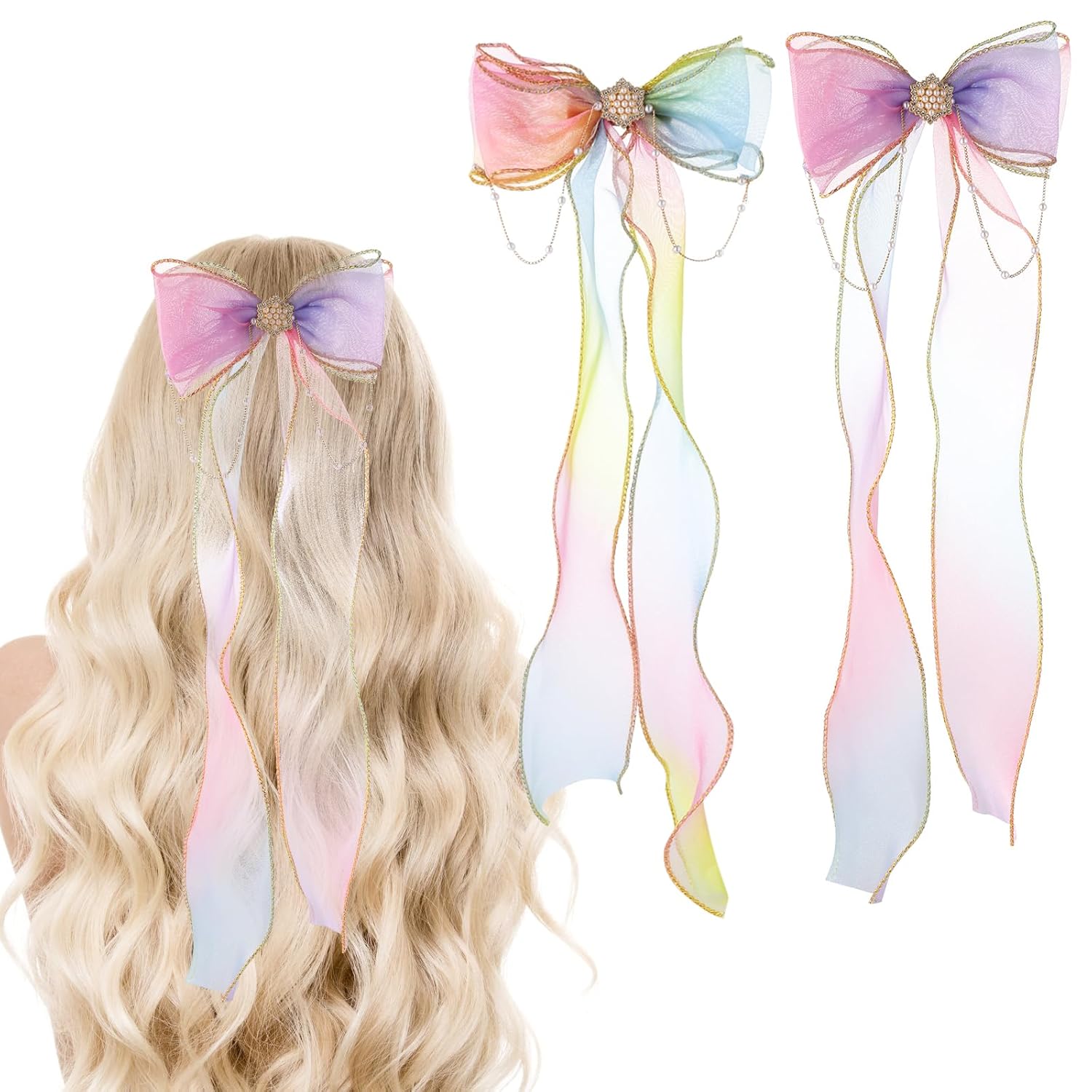Amazon.com: Qianyu 2 PCS Hair Bows for Girls Colorful Little Princess ...