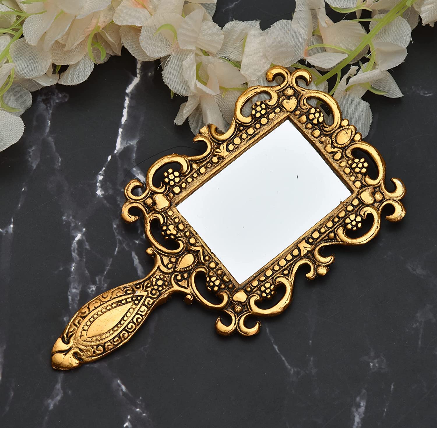 LABHCART Oxide Metal Handheld Mirror with Handle Antique Craft ...