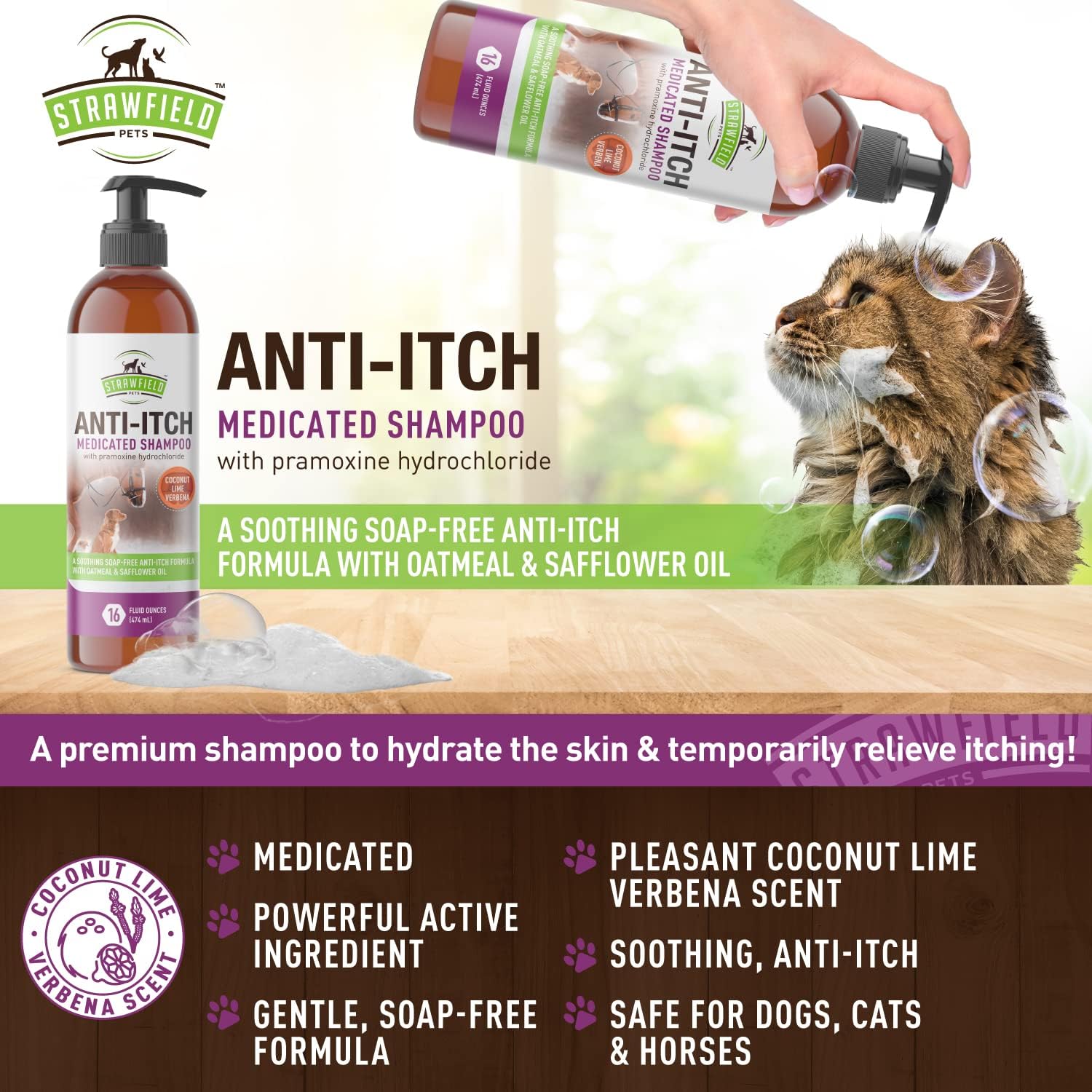 Strawfield Pets Champú medicado hipoalergénico antipicazón para perros ...