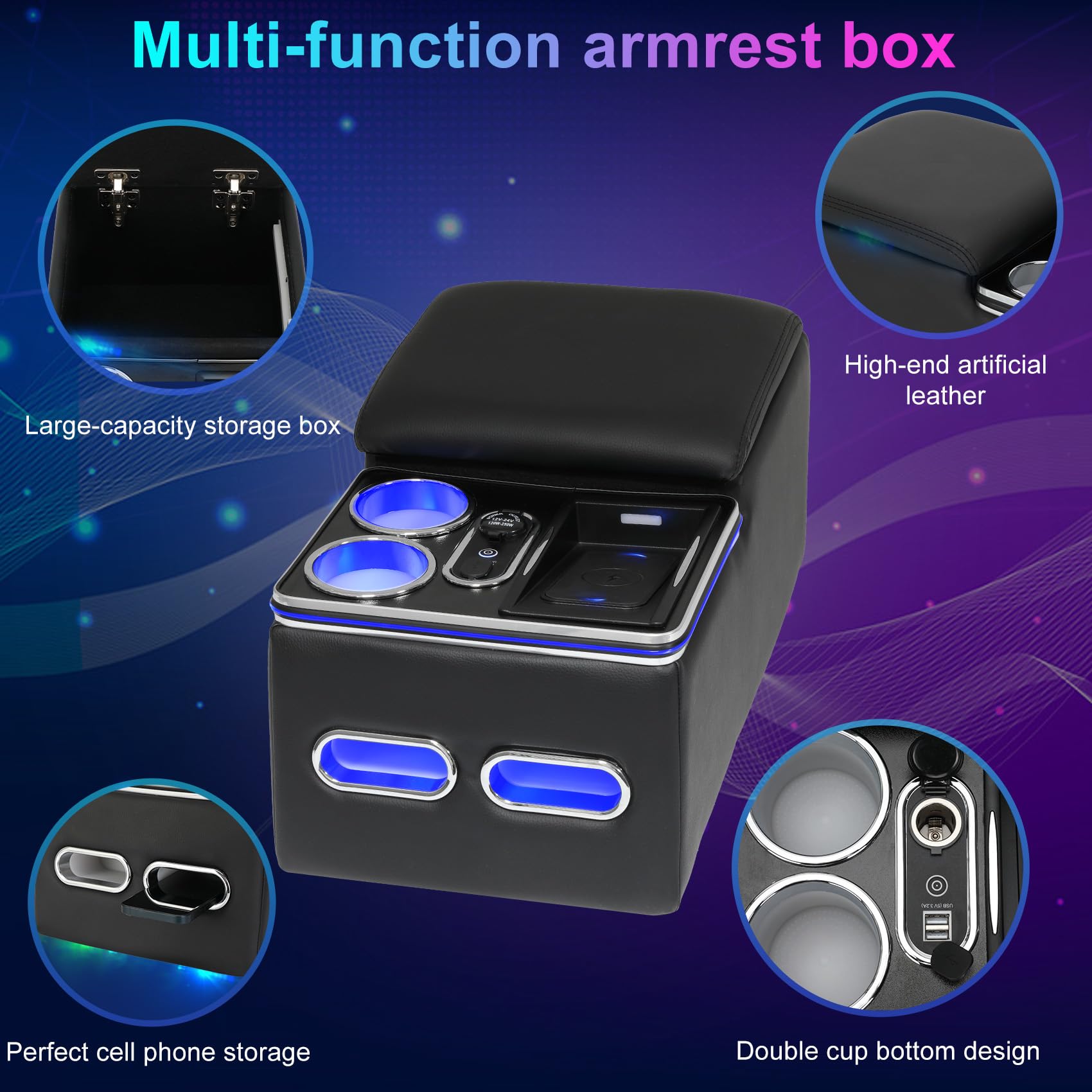 Truck Center Console Armrest Organizer with Wireless Charging Phone ...