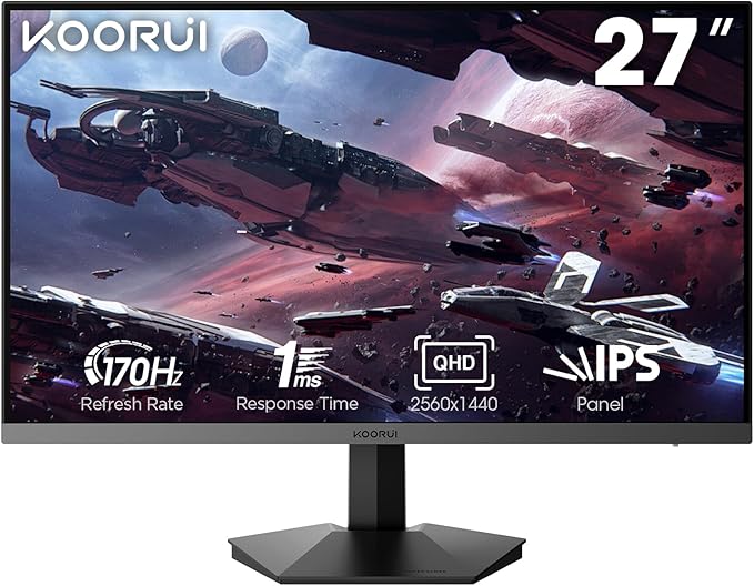 KOORUI 27 inch Gaming Monitor, 144Hz Monitor 165Hz IPS FHD 1920 x 1080 1ms(GTG) with Adaptive ...
