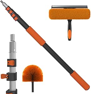 Amazon.com: LAANPOLE 26FT Reach Cobweb Duster, Window Squeegee for Outdoor Indoor Use ...
