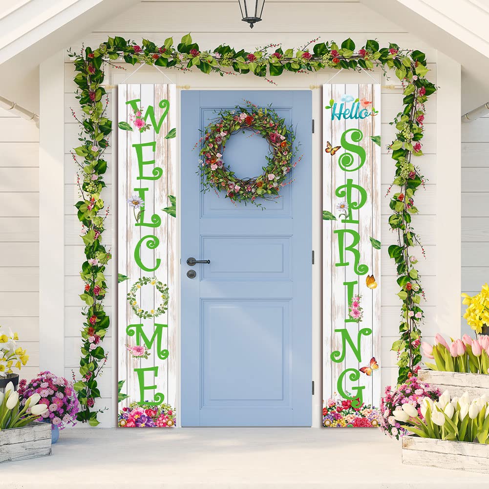 Amazon.com: SENSEVEN Hello Spring Porch Banner, Welcome Spring Hanging ...