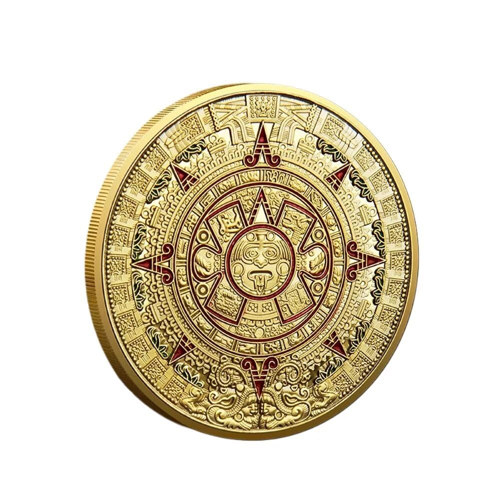 Amazon.com: Mexico Mayan Aztec Sun Stone Calendar Gold Coin rophecy ...