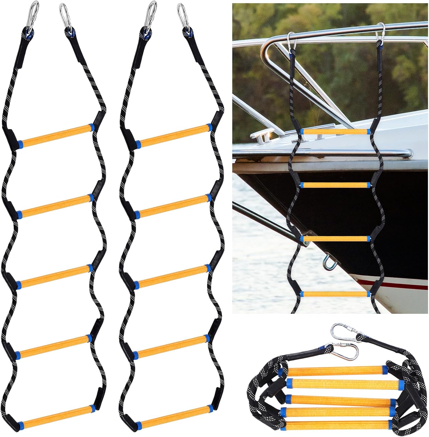 Amazon.com: Ribbonlic 2 Pcs Boat Rope Ladder 5 Step Heavy Duty 440 Lbs ...