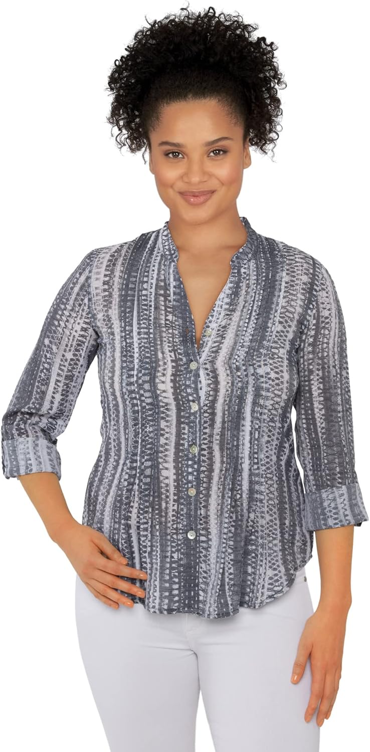 Ruby Rd. Women's Woven Stripes Print top Size S Black Multi at Amazon ...