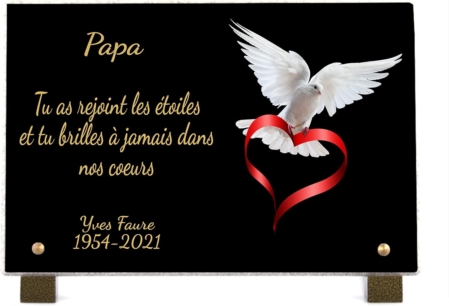 Plaque Funéraire Personnalisée Colombe et Coeur Ruban Rouge (18x12 CM ...