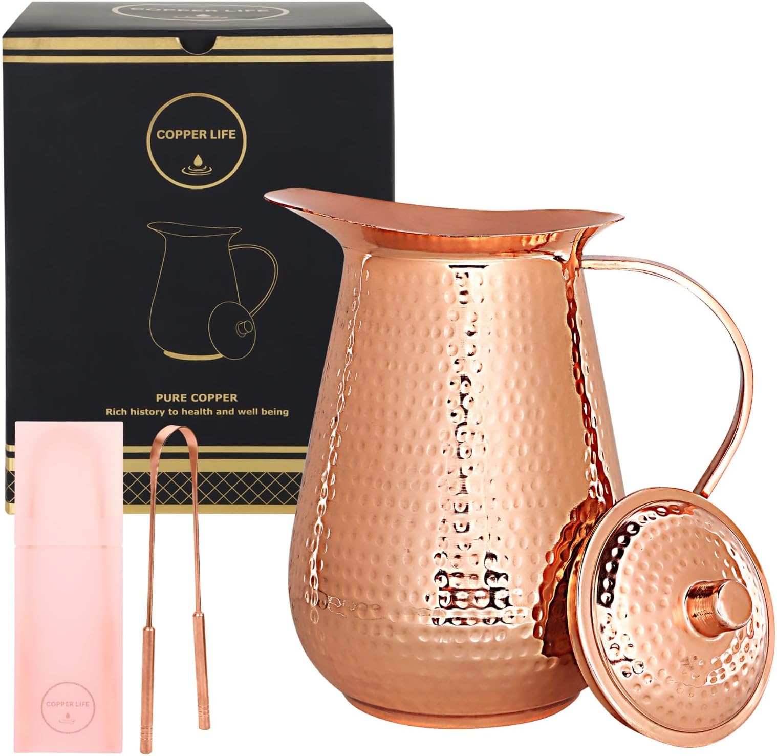 Amazon.com: Pure Copper Pitcher - 70 fl oz, Hand Made Hammered Copper ...
