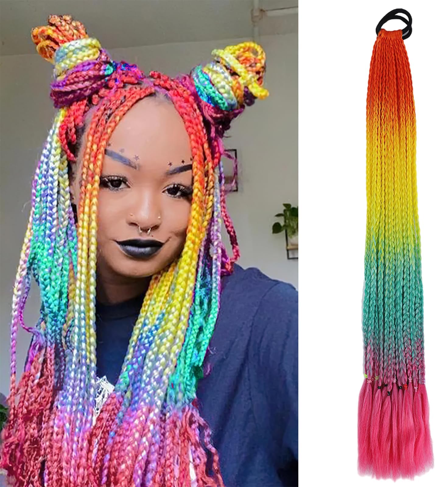 Amazon.com : Rainbow Ponytail Hair Extensions for Girls Colored Braided ...