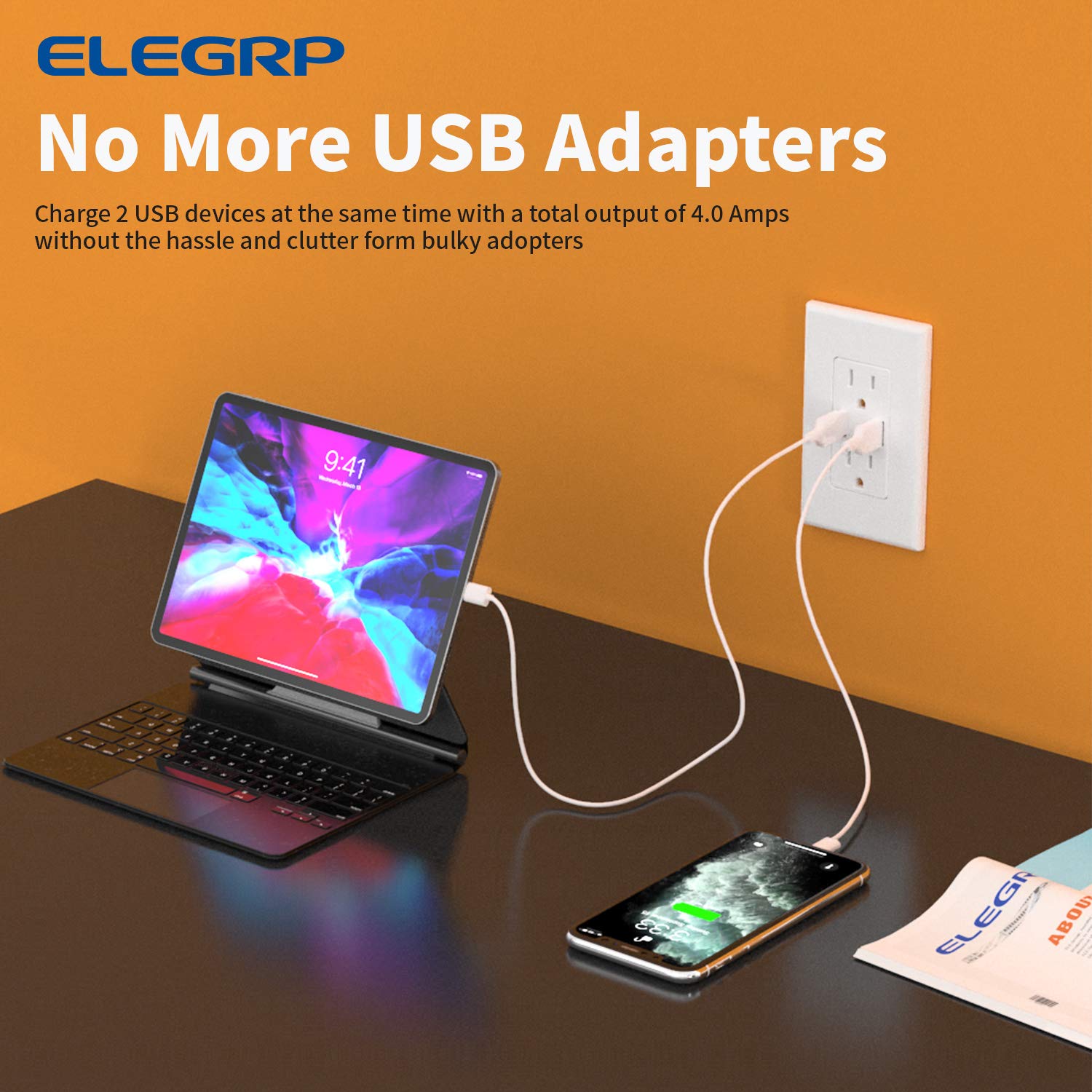 Buy ELEGRP USB Wall Outlet Receptacles, Dual High Speed 4.0 Amp USB ...
