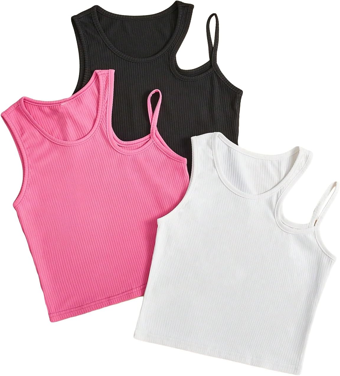 Amazon.com: OYOANGLE Girl's 3 Pack Cut Out Sleeveless Crew Neck Rib ...