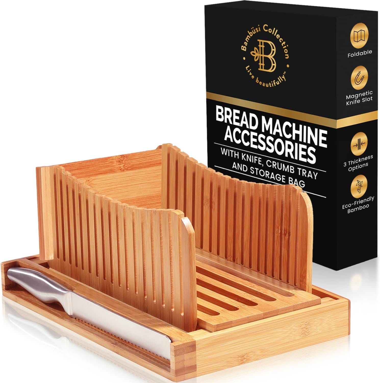 Amazon.com: Bread Slicer with Bread Knife - Bamboo Bread Slicer for ...