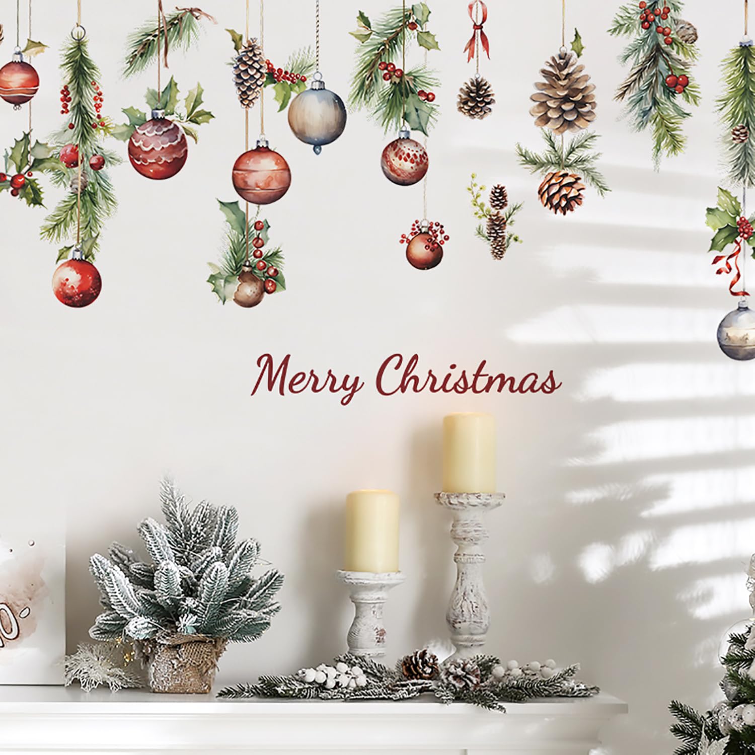 Amazon.com: Christmas Wall Decals Winter Christmas Pine Cones Colorful ...