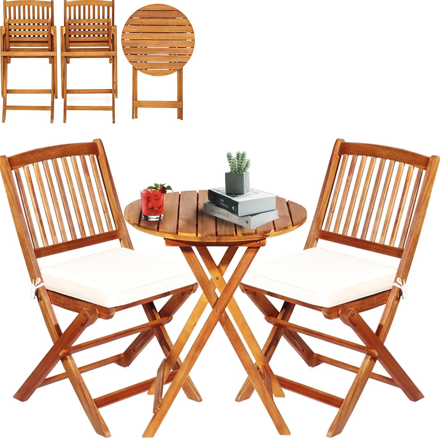 Amazon.com: S AFSTAR Bistro Table and Chairs Set of 2, Acacia Wood ...