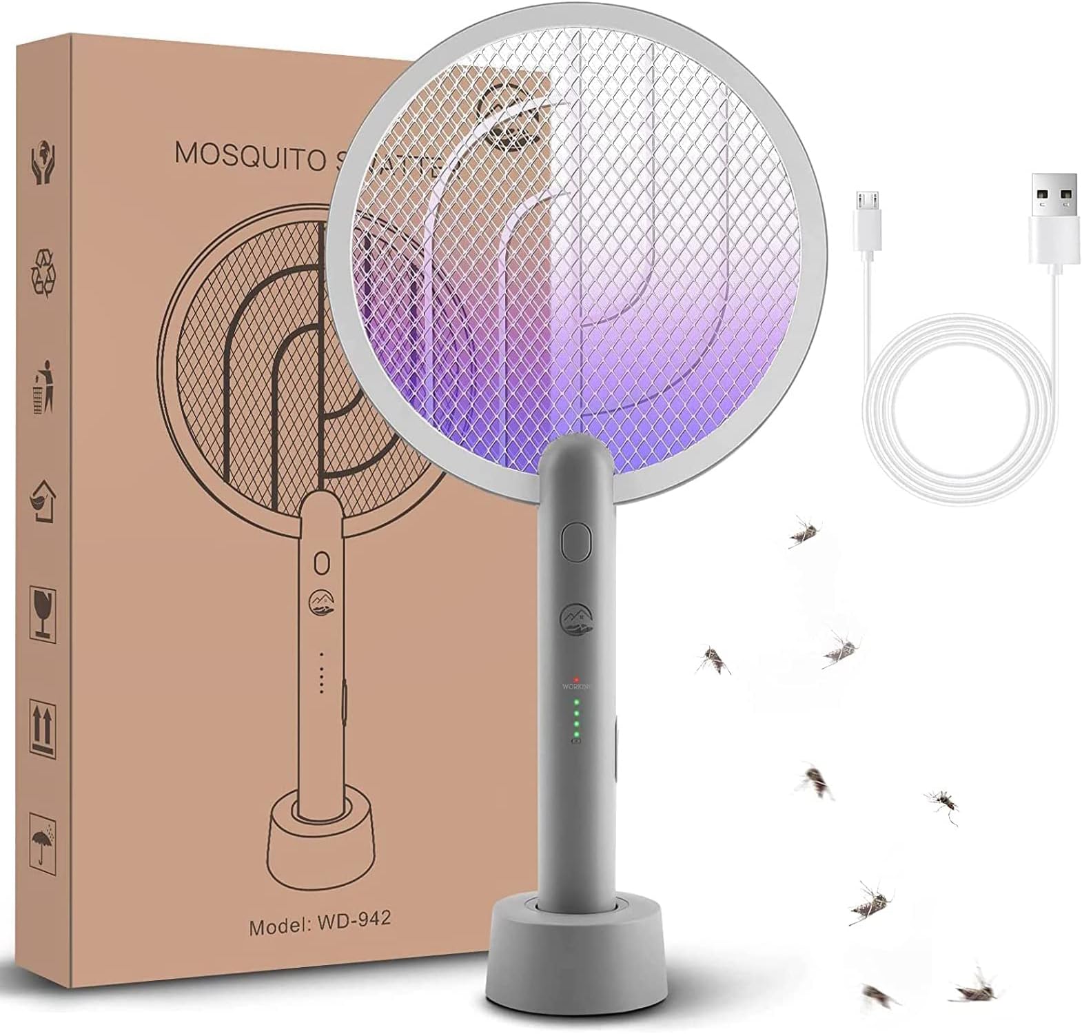 Repelente de Mosquito Eléctrico de 3000V, Matamoscas Eléctrico 2 en 1 ...