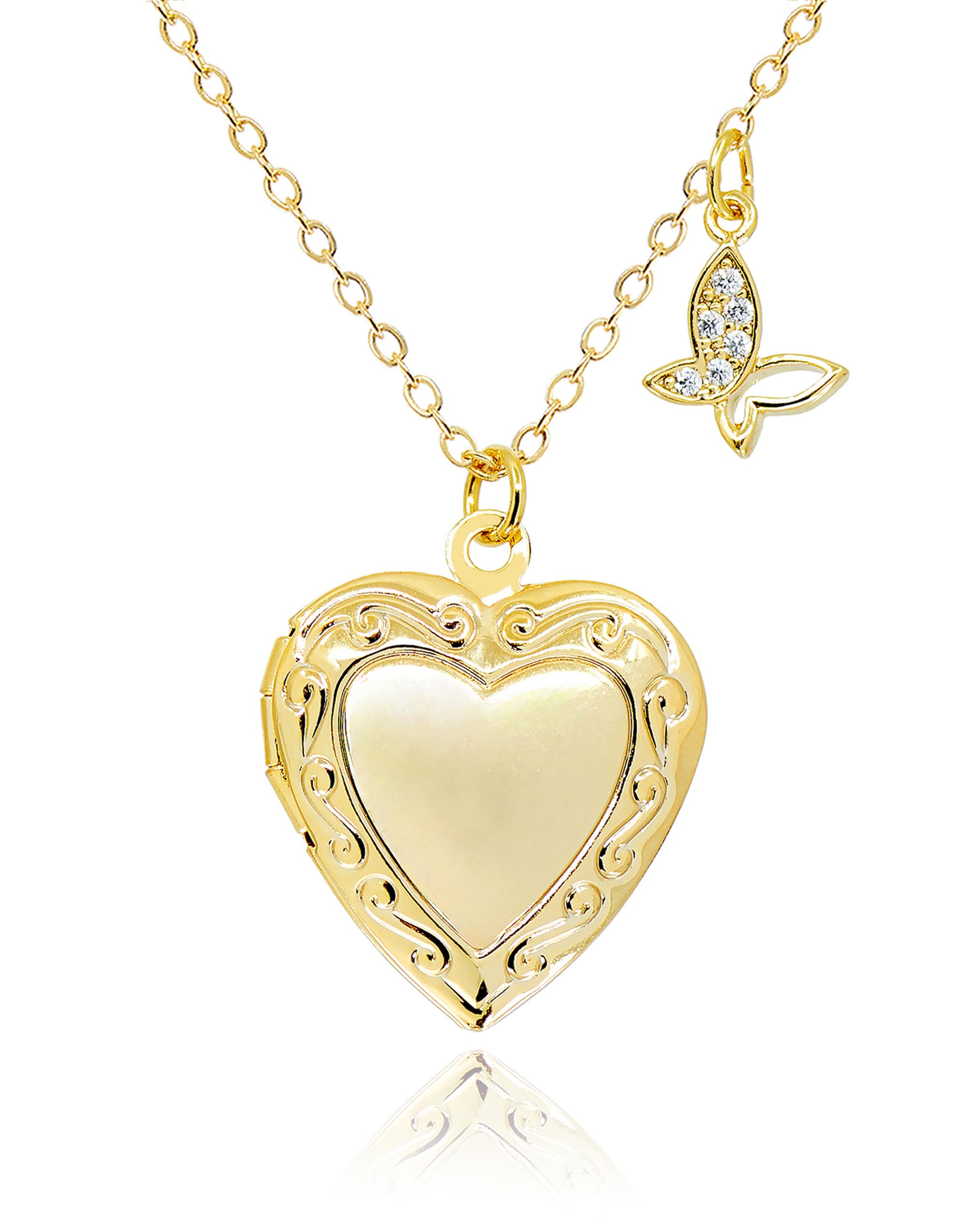 Amazon.com: Love Heart Locket and Butterfly Pendant Necklace for Women ...
