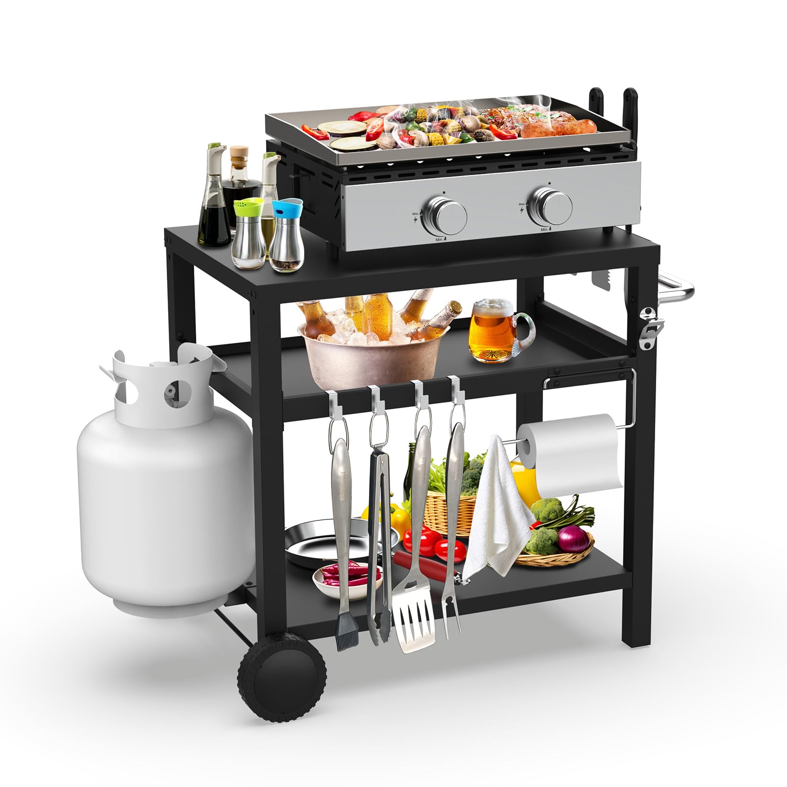 Amazon.com : BBQCuker BBQ Grill Cart 3-Shelves Outdoor Patio Kitchen ...