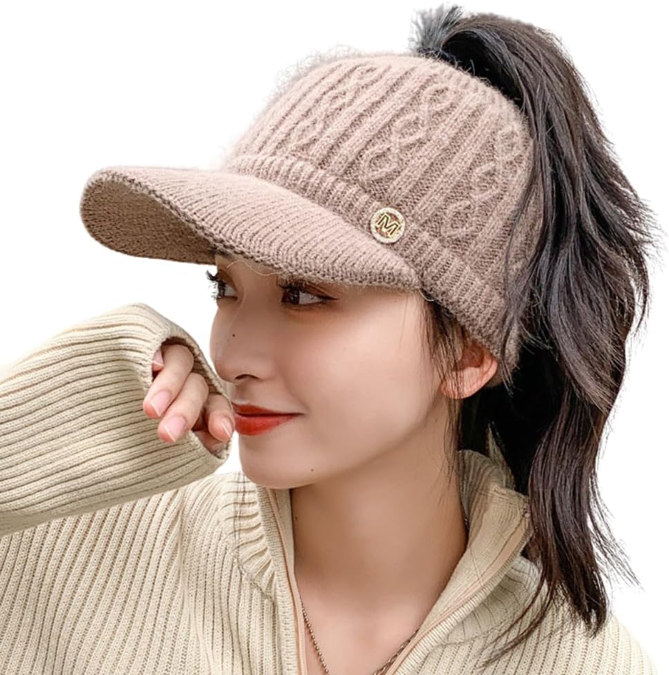 Amazon | [ALVEIN] ニット帽 レディース ニットキャップ サンバイザー ゴルフ ケーブル編み フリーサイズ アラン模様 伸縮性 ...