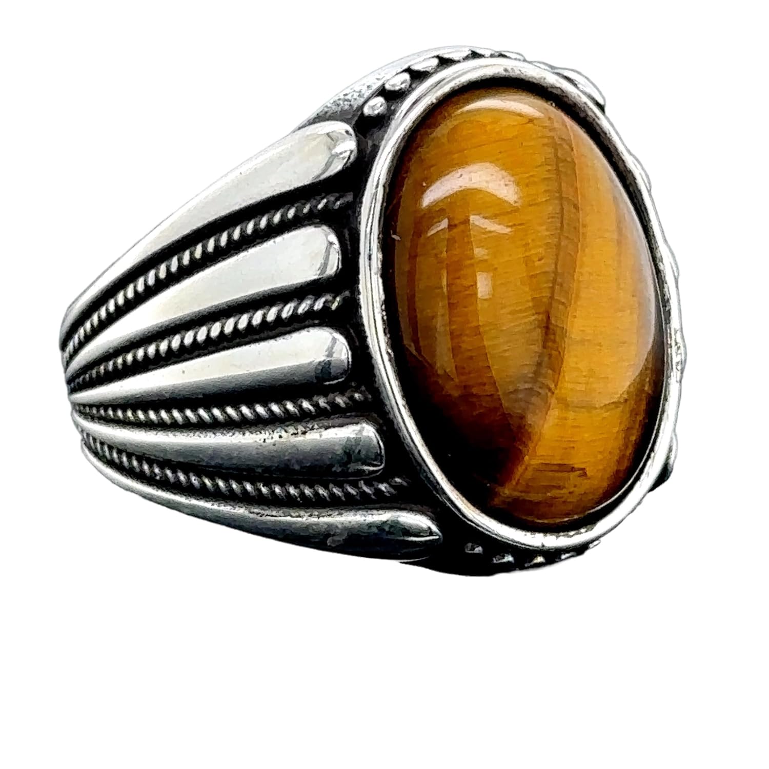 Amazon.com: Silver Tiger Eye Stone Ring, Natural Tiger Eye Gemstone ...