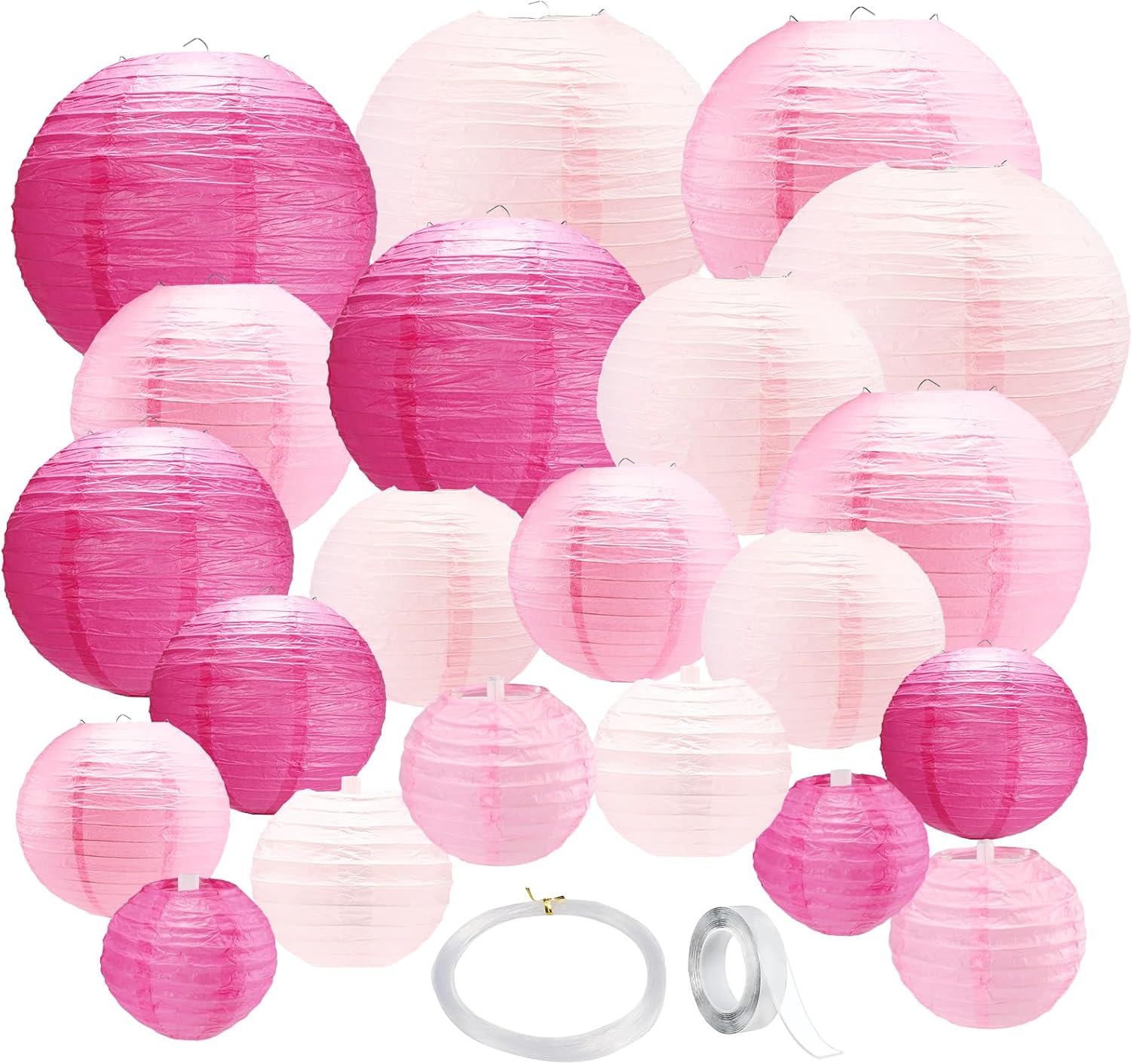 21Pcs Pink Paper Lanterns,4"6"8"10"12"Inch Hanging Round Paper Lanterns ...